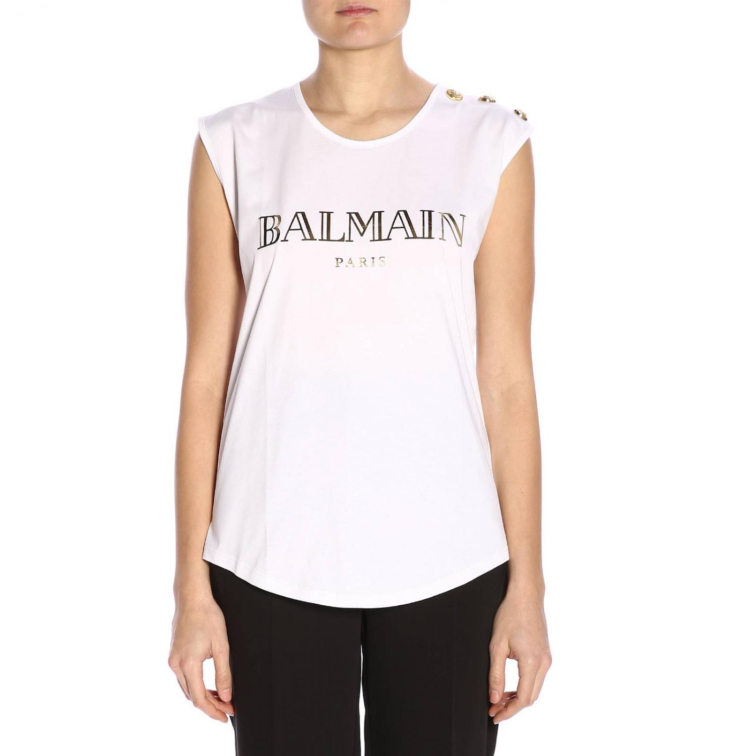 BALMAIN: T-shirt women - White | Balmain t-shirt RF11075I042 online at ...