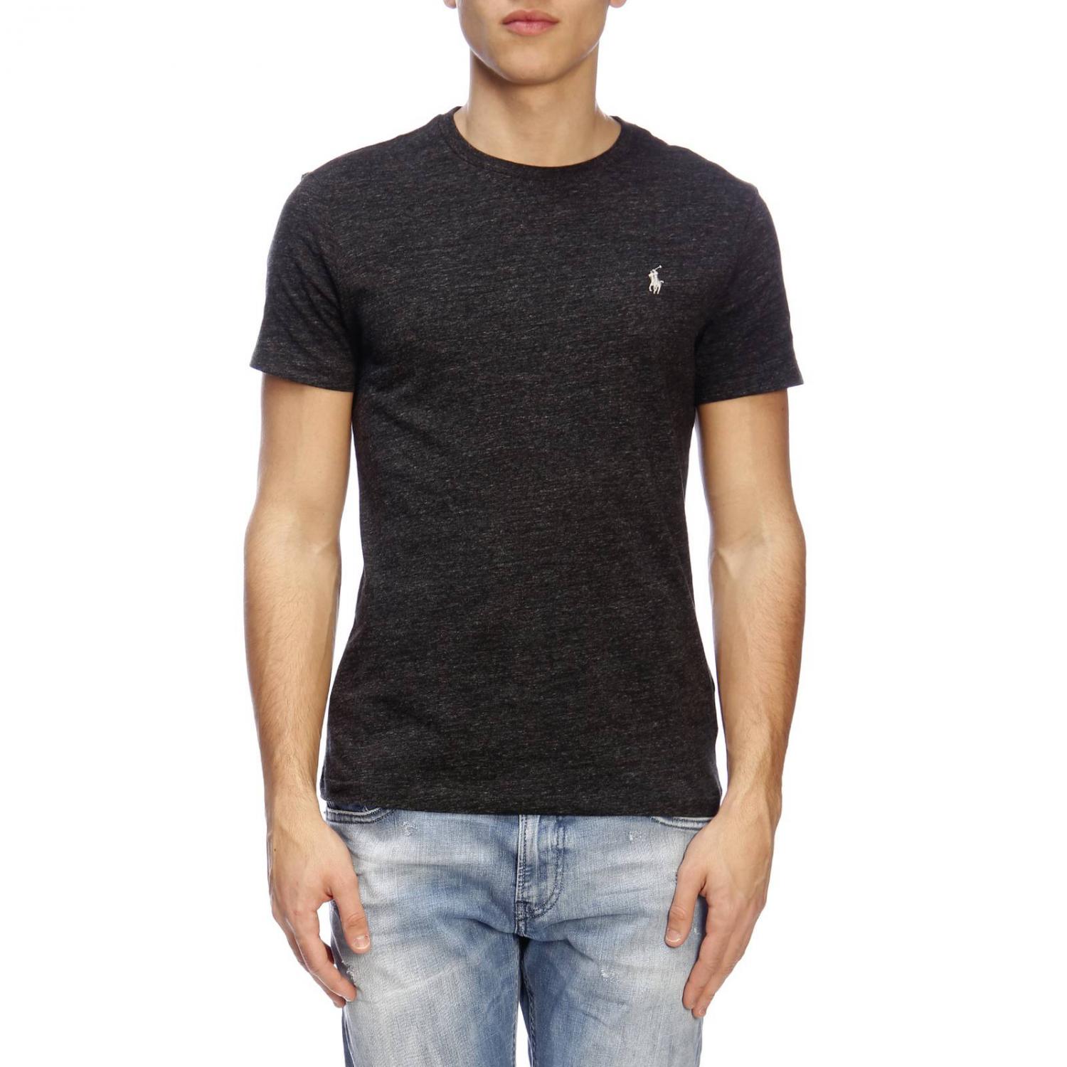 POLO RALPH LAUREN: Crew-neck t-shirt with embroidered logo - Charcoal ...