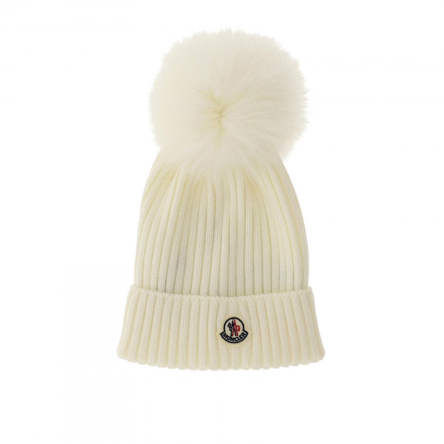 MONCLER: Cappello di lana con pompon - Bianco | Cappello Bimba Moncler ...