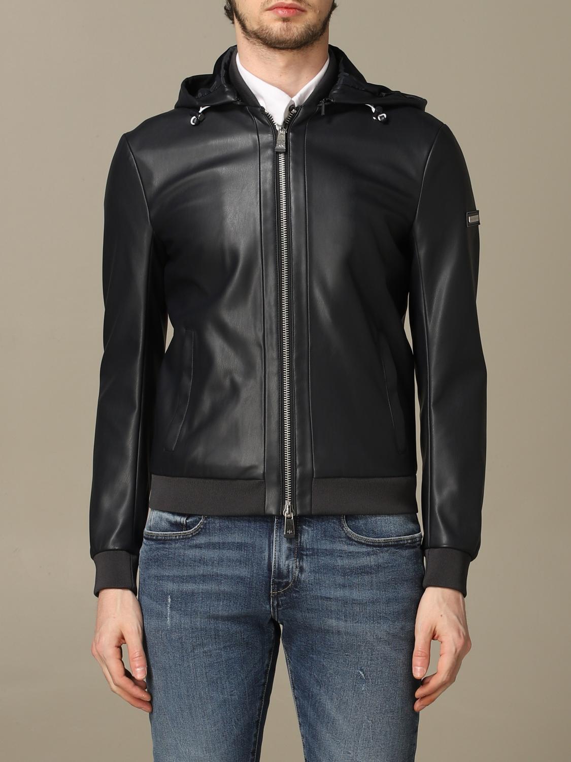ARMANI EXCHANGE: bomber in synthetic leather - Blue | Armani Exchange ...