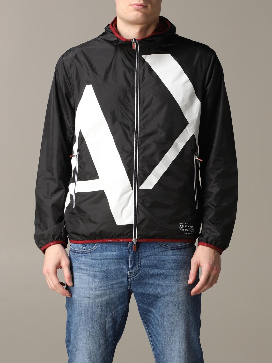 ARMANI EXCHANGE: reversible nylon jacket with logo - Black | Armani ...