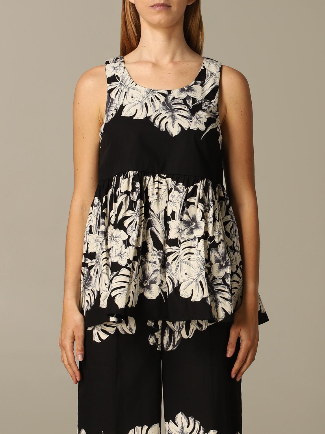 Twinset Twin-set top with leaf print - Black | 201TT2310 | GIGLIO.COM