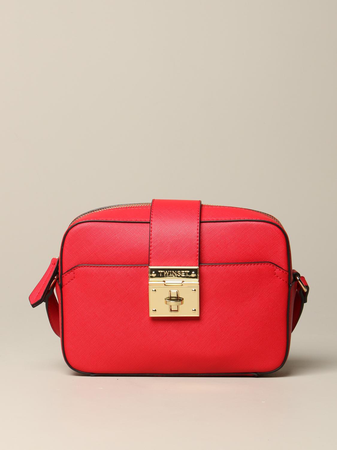 TWINSET: Twin-set camera bag in saffiano synthetic leather - Red ...