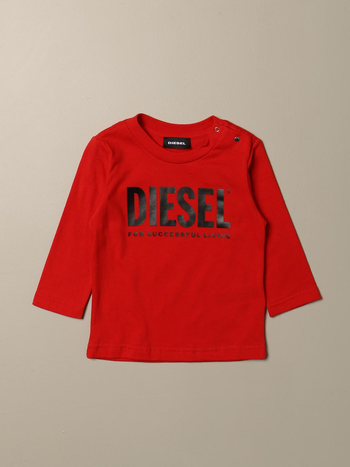 DIESEL: crewneck t-shirt in cotton with logo - Red | Diesel t-shirt ...