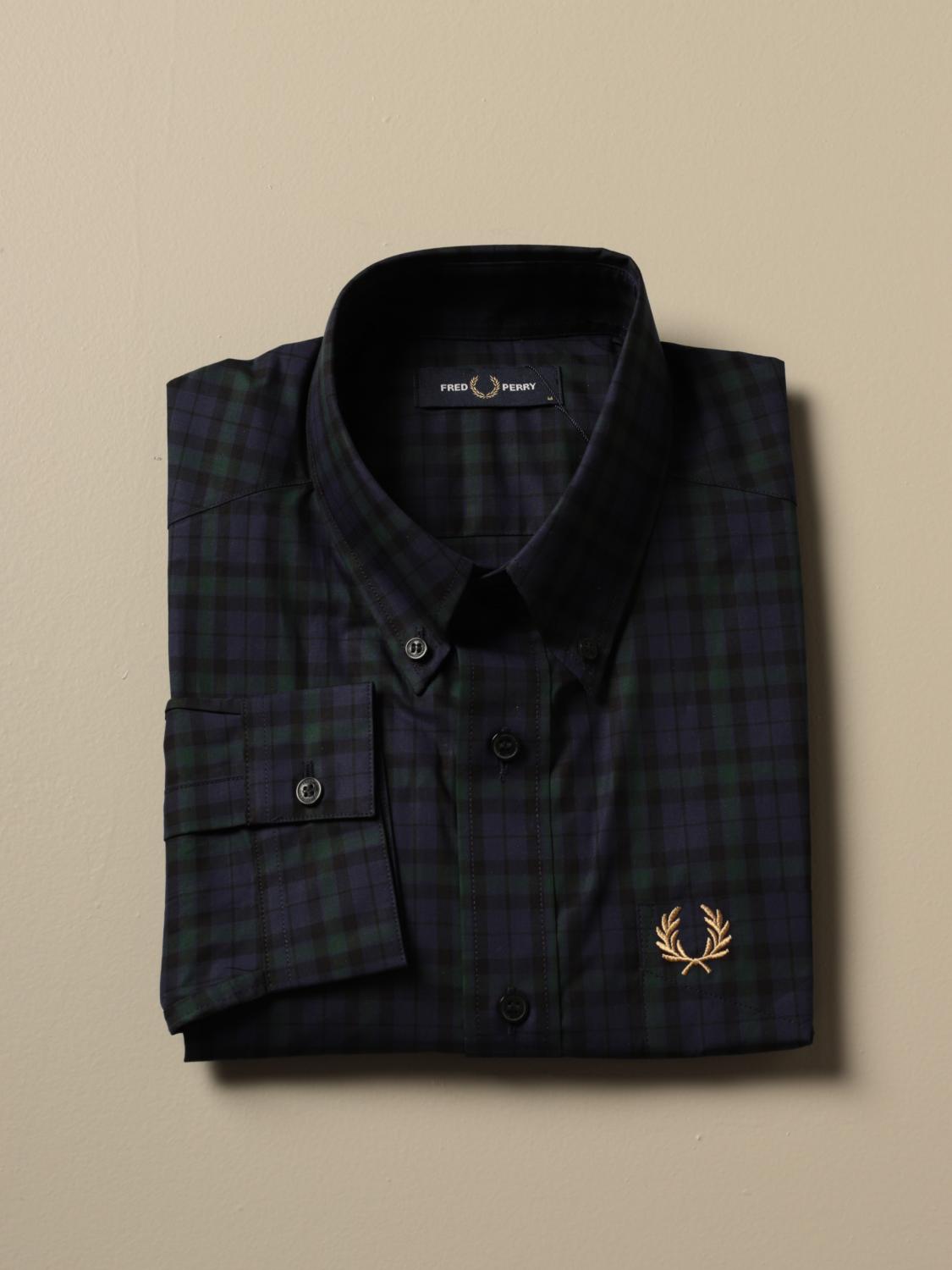 FRED PERRY: shirt in check cotton - Blue | Fred Perry shirt M9509 ...