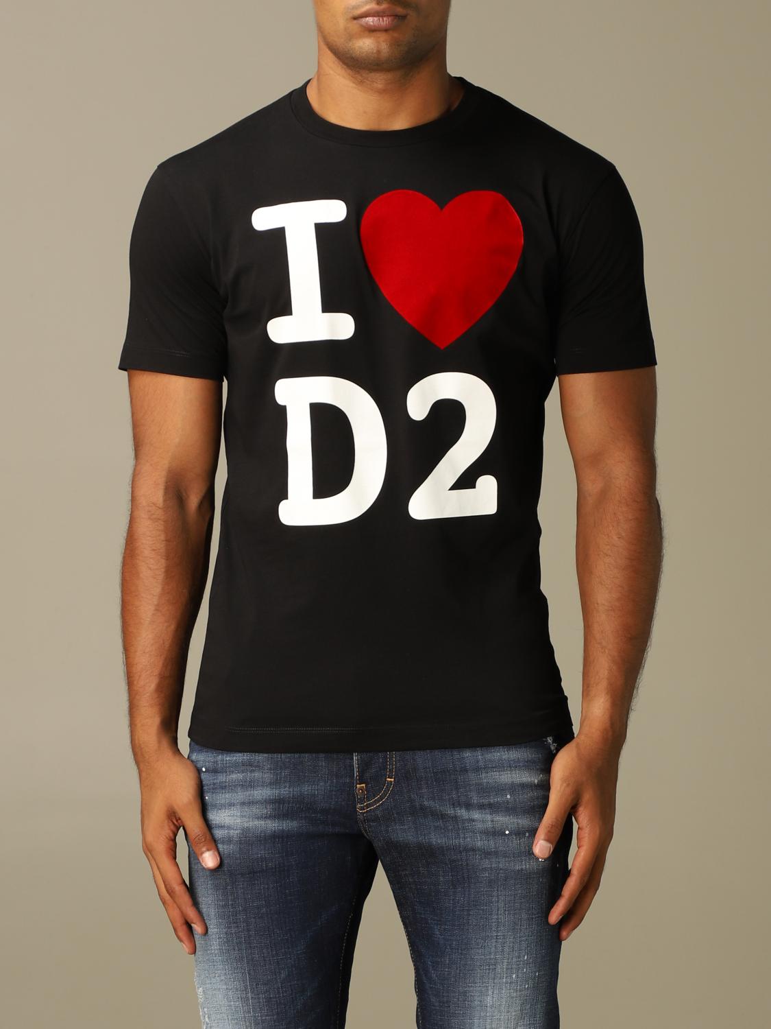 DSQUARED2: crew neck t-shirt with I love D2 print - Black | Dsquared2 t ...