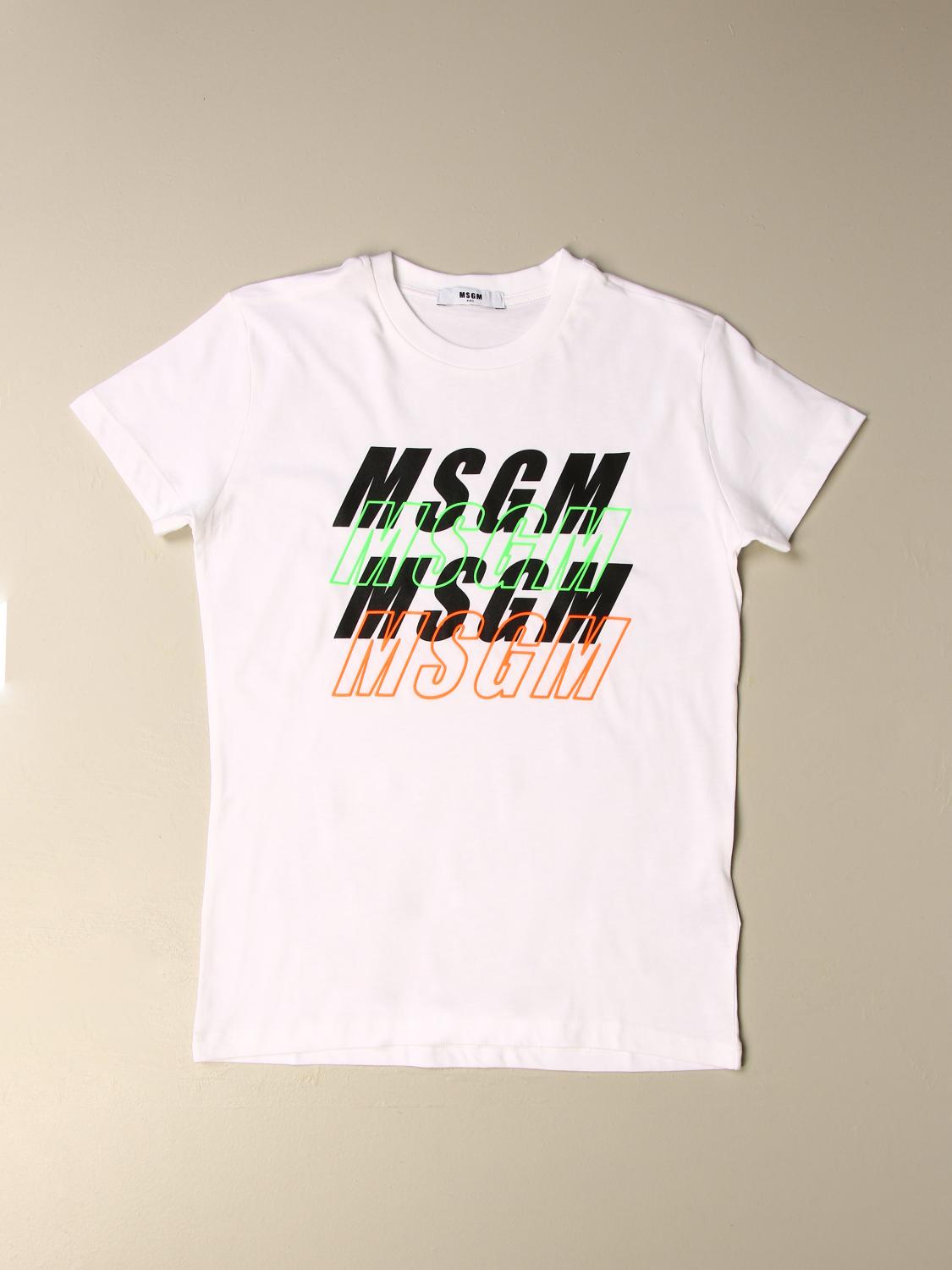MSGM KIDS: cotton T-shirt with repeated big logo - White | MSGM Kids t-shirt 025042 online at ...