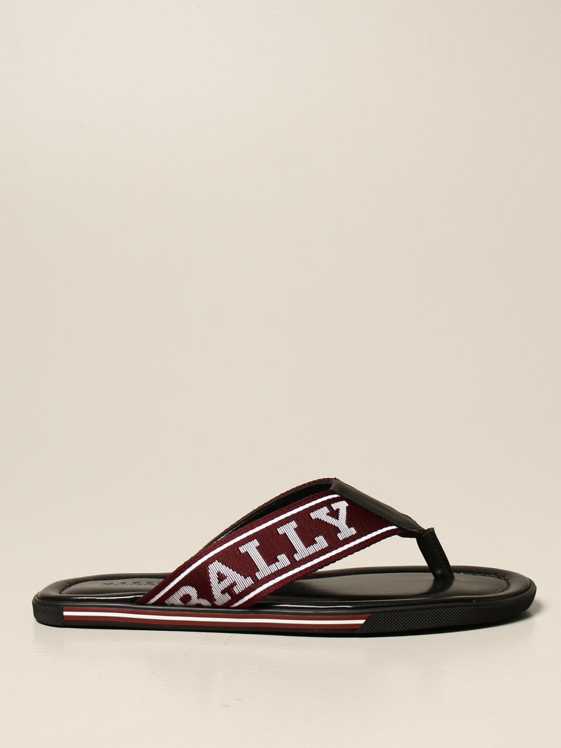 BALLY: thong sandal in leather and fabric - White | Bally sandals ...