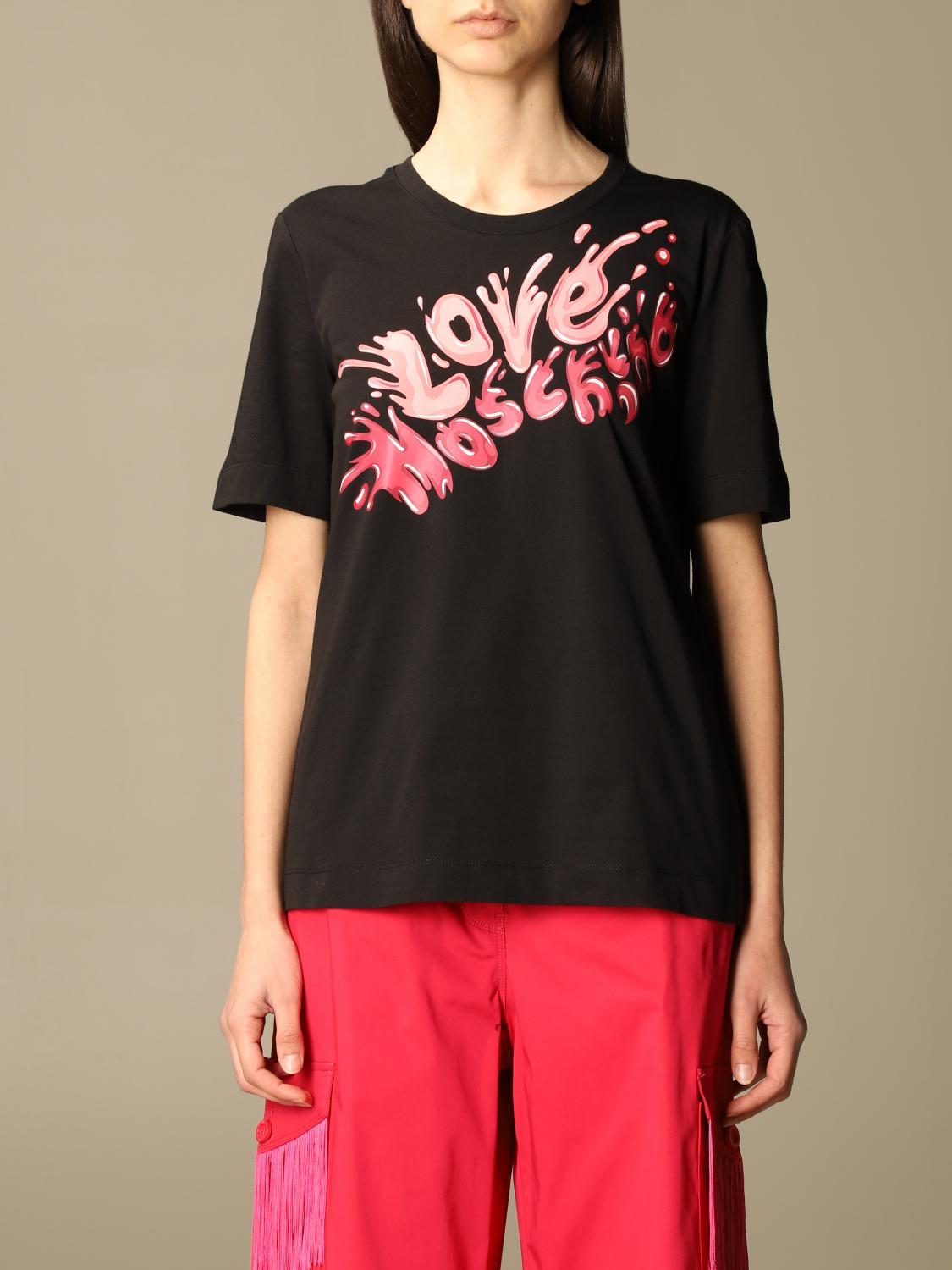 LOVE MOSCHINO: t-shirt in cotton with print - Black | Love Moschino t ...