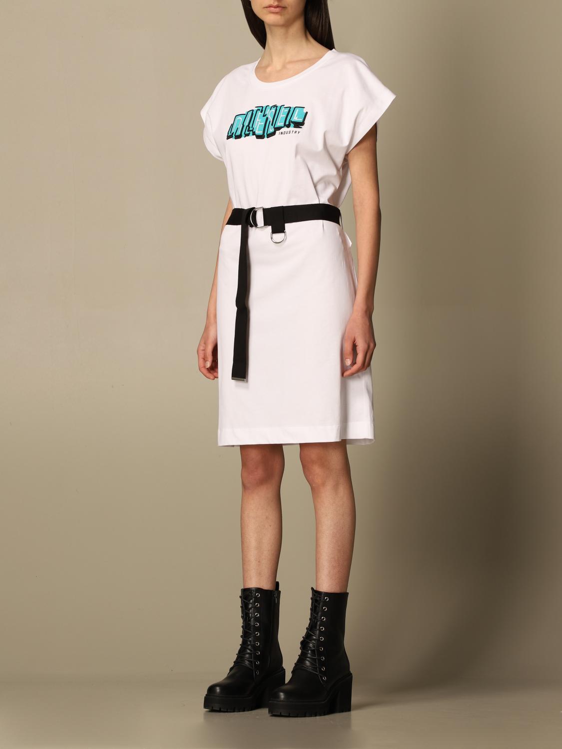 DIESEL: short dress in cotton with logo - White | Diesel dress A04413 ...