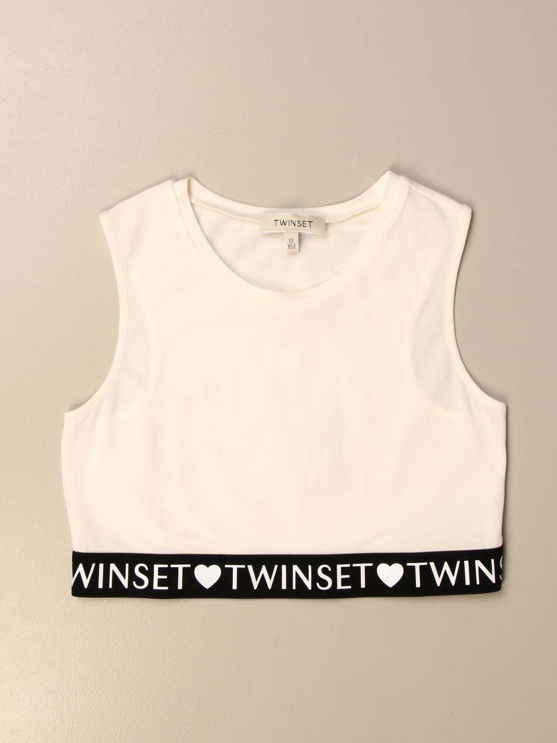 TWINSET: Twin-set cropped top with logoed band - White | Twinset top ...