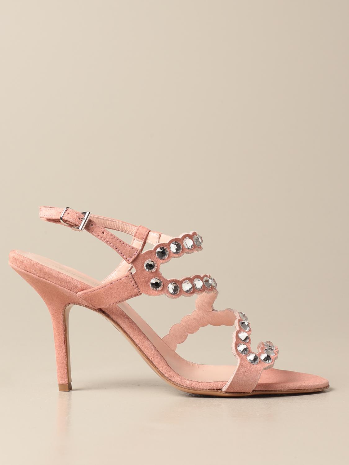 ANNA F.: jewel sandals in suede with rhinestones - Blush Pink | Anna F ...