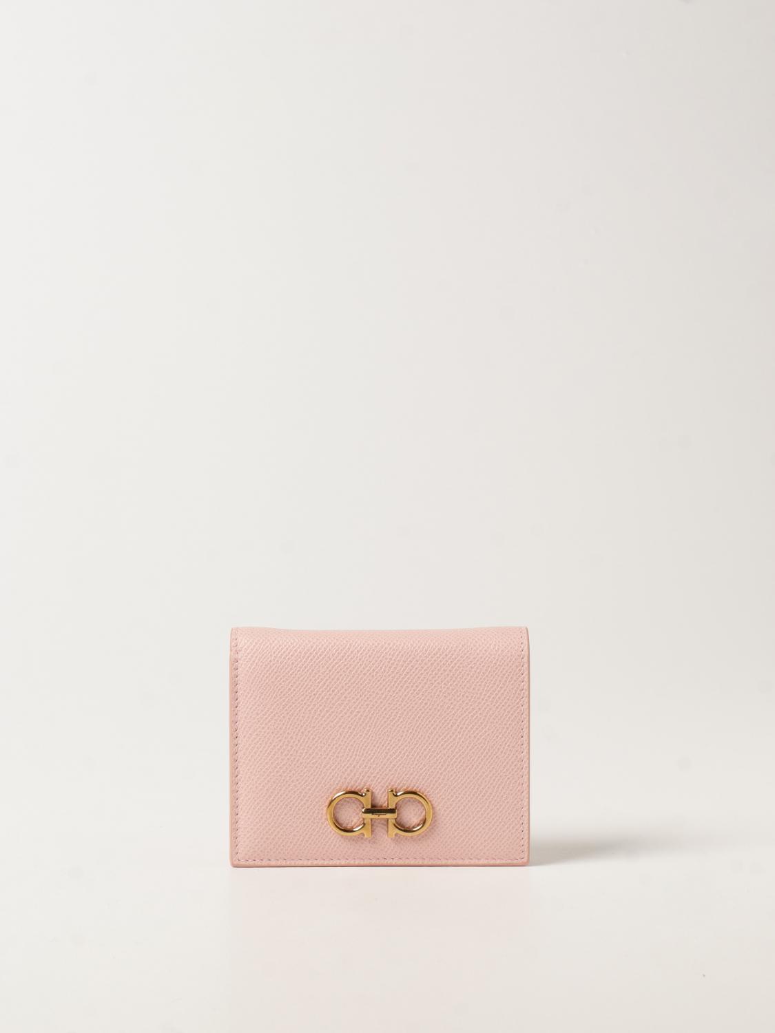 FERRAGAMO: Gancini wallet in grained leather - Pink | Ferragamo wallet ...