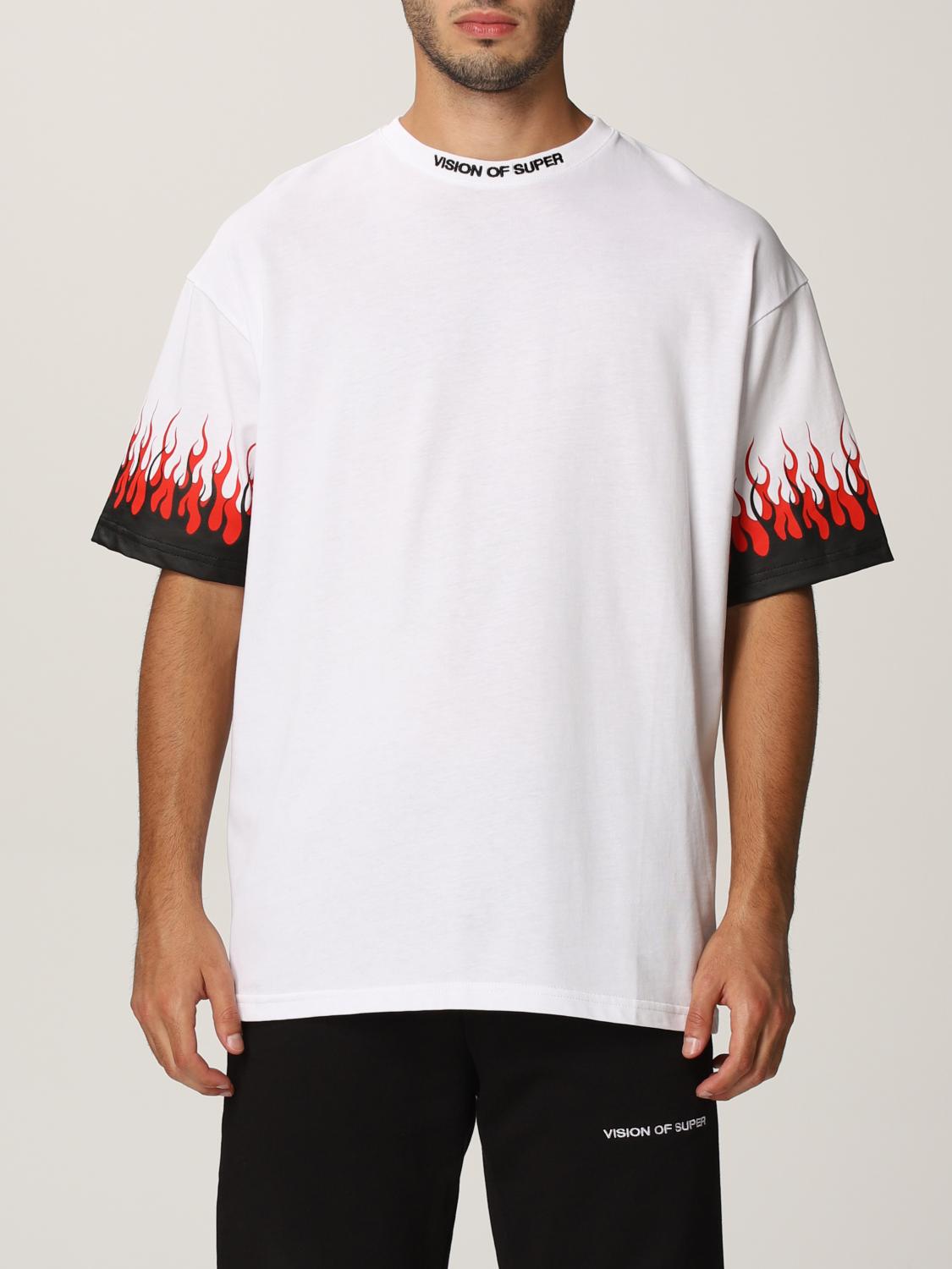 VISION OF SUPER: T-shirt con fiamme - Bianco | T-Shirt Vision Of Super ...