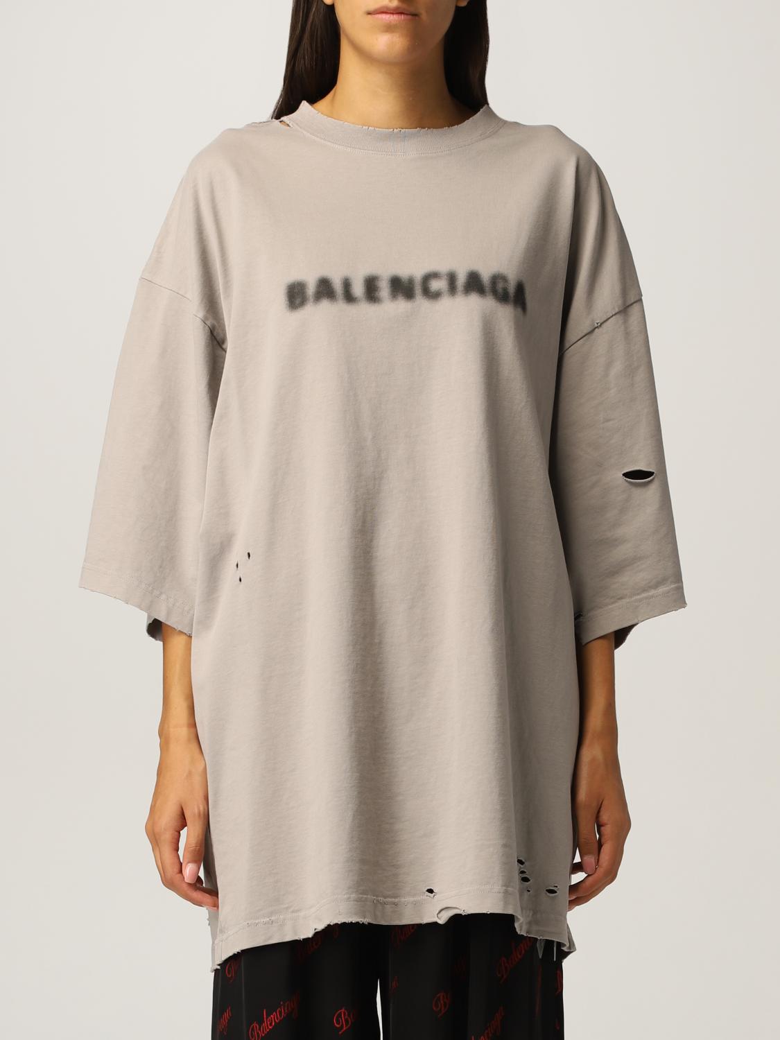 BALENCIAGA oversized cotton t shirt with logo Grey BALENCIAGA oversized cotton t shirt with logo Grey
