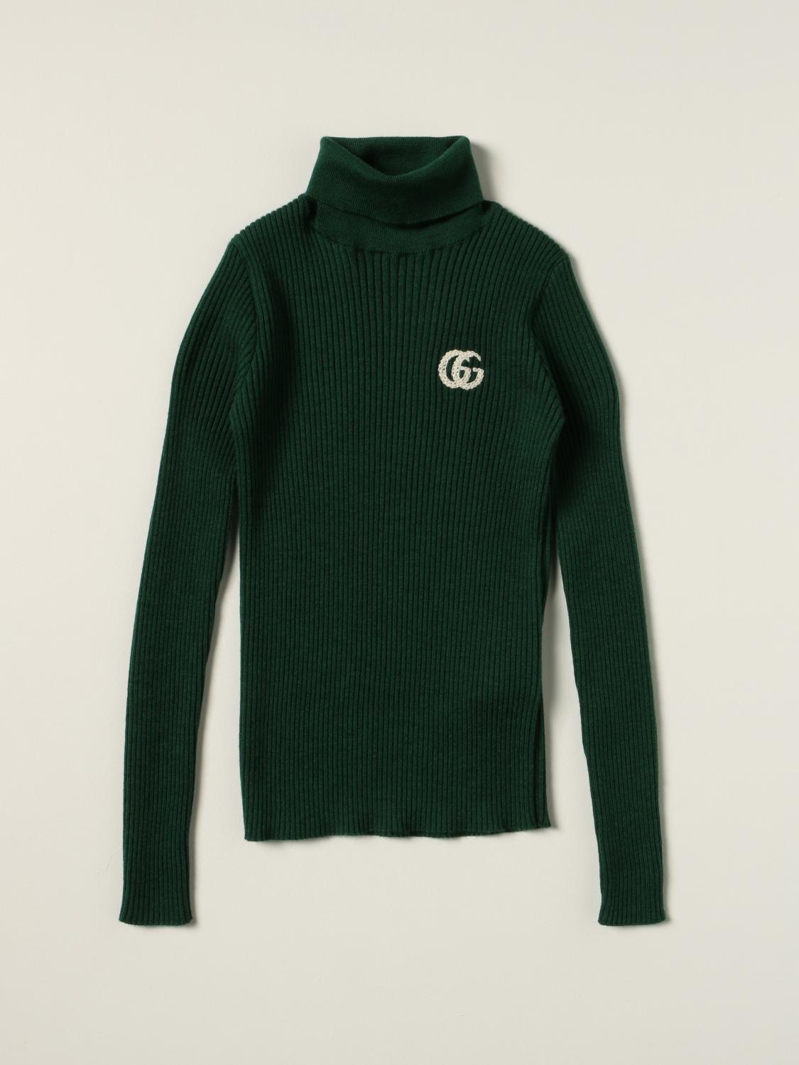 GUCCI: Dolcevita in lana a coste con logo GG - Verde | Maglia Gucci ...