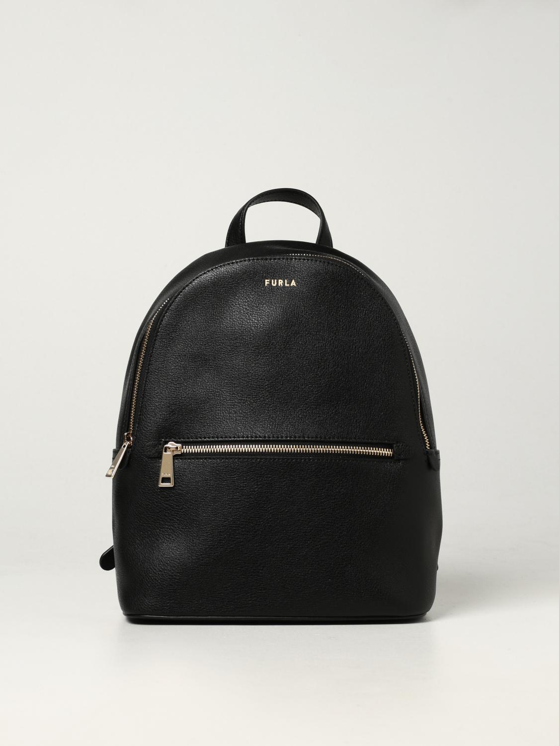 FURLA: backpack in grained leather - Black | Furla backpack ...