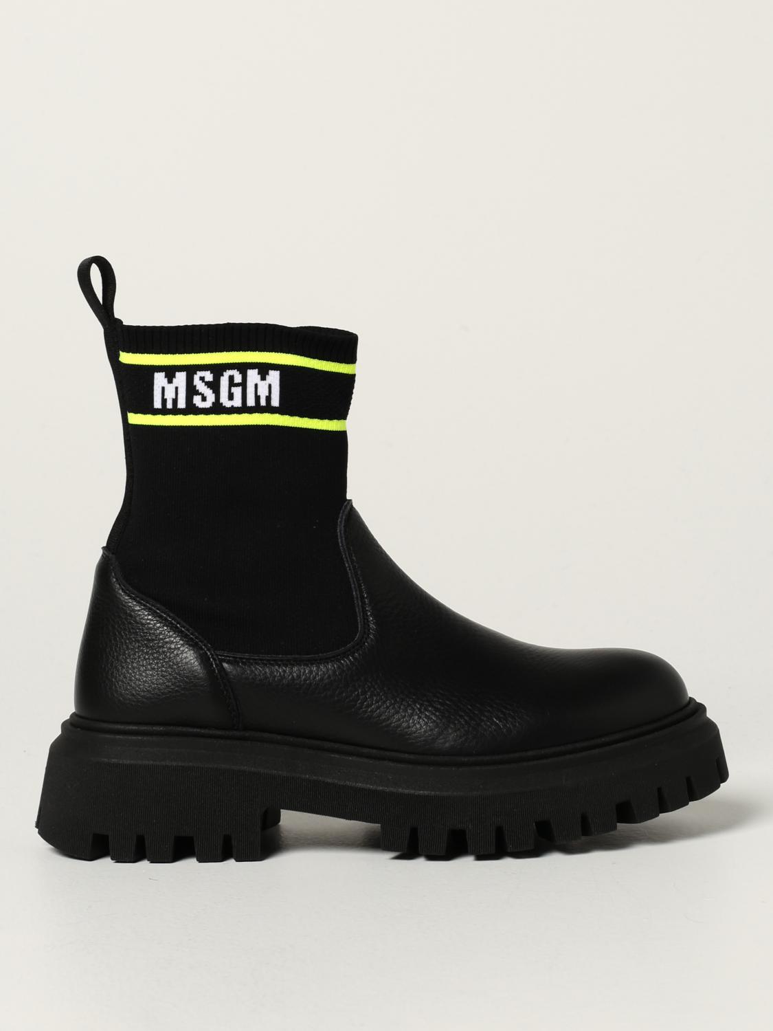 MSGM KIDS: ankle boot in leather and knit - Black | MSGM Kids shoes ...