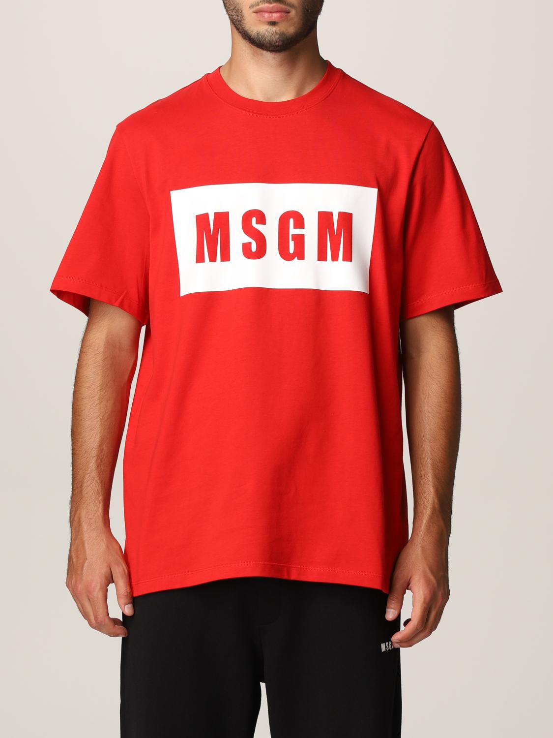 MSGM: t-shirt with logo - Red | MSGM t-shirt 2000MM520200002 online at GIGLIO.COM