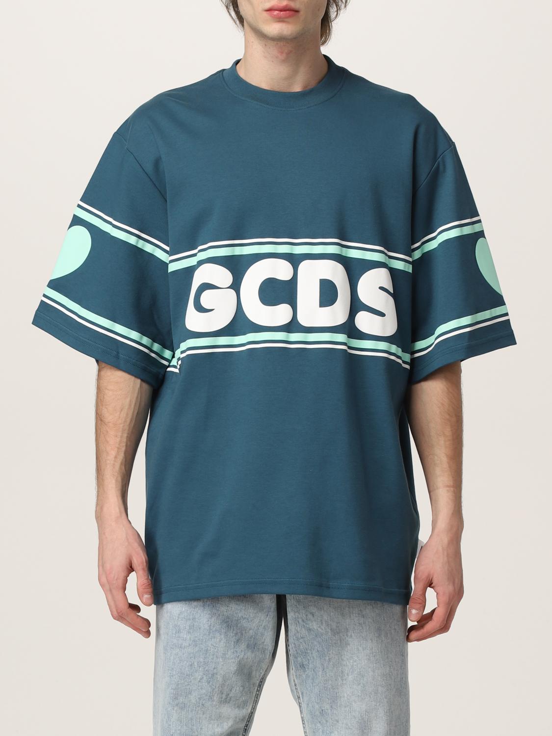 GCDS: T-shirt in cotone con banda logo - Blue | T-Shirt GCDS ...
