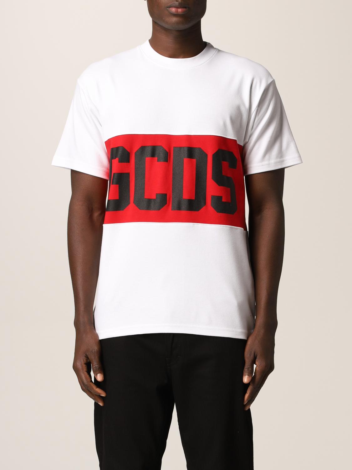 GCDS: cotton T-shirt with logo band - White | GCDS t-shirt CC94M021014 ...