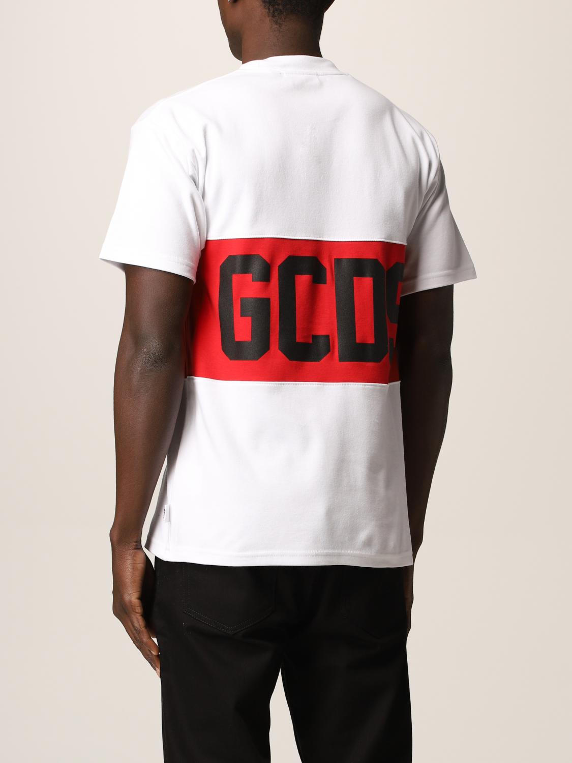 GCDS: cotton T-shirt with logo band - White | GCDS t-shirt CC94M021014 ...