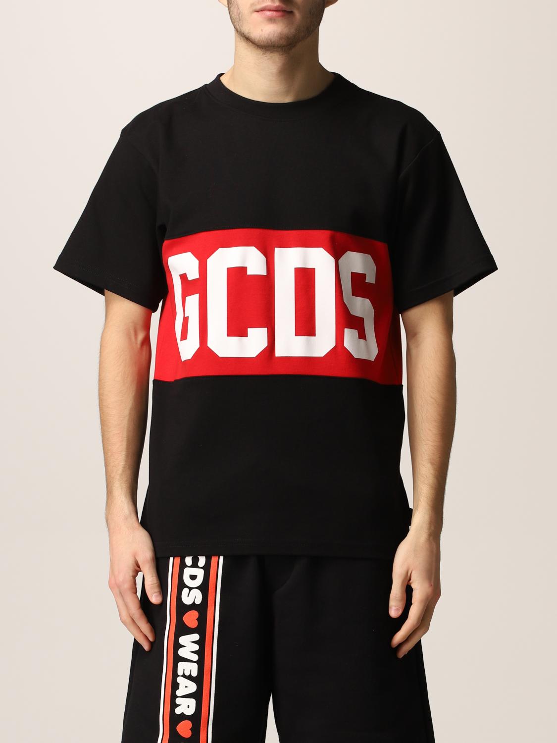GCDS: cotton T-shirt with logo band - Black | GCDS t-shirt CC94M021014 ...