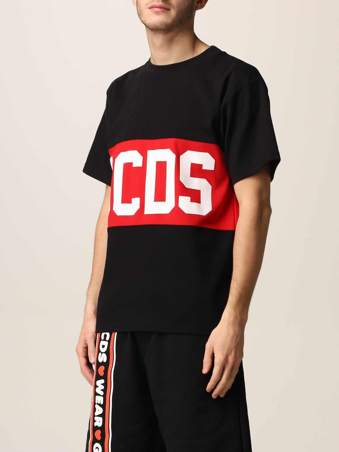 GCDS: cotton T-shirt with logo band - Black | GCDS t-shirt CC94M021014 ...