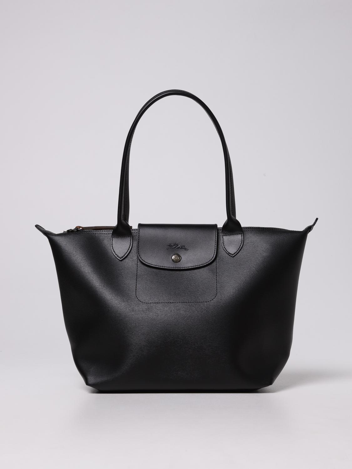 LONGCHAMP: Le Pliage City leather and fabric bag - Black | Longchamp shoulder bag L2605HYQ ...