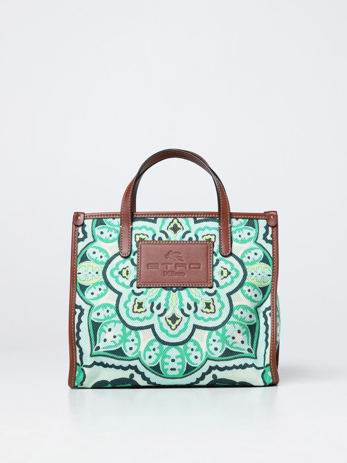 ETRO: printed canvas bag - Green | Etro tote bags 221P1N6328848 online ...
