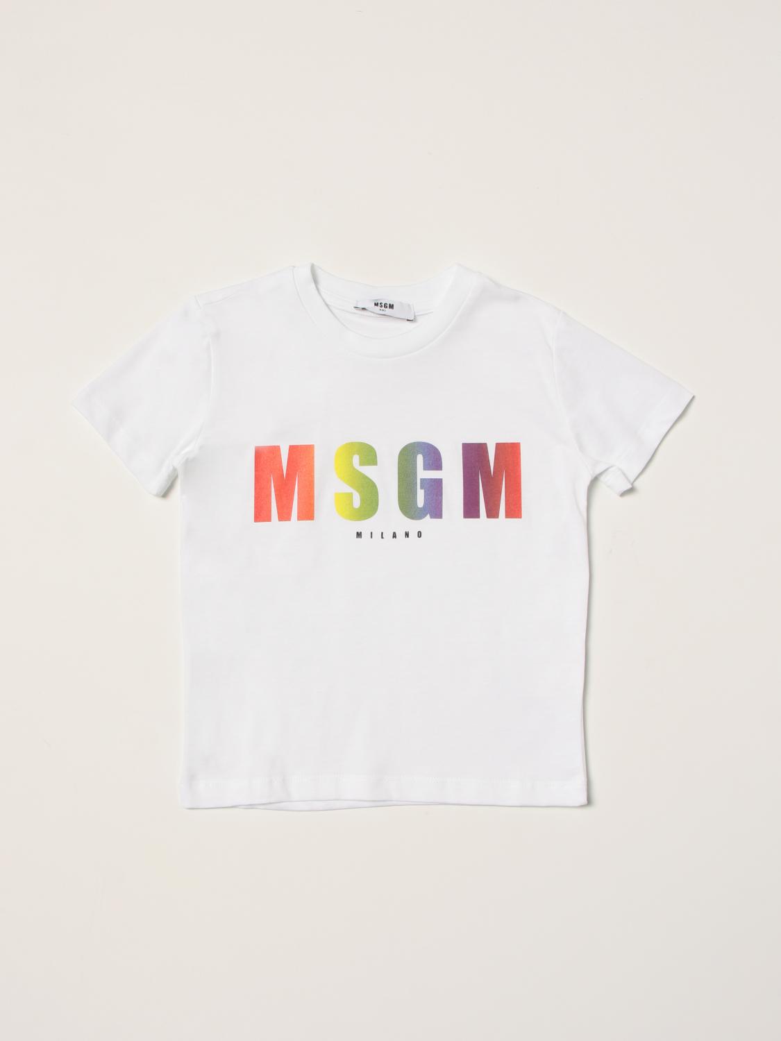 MSGM KIDS: cotton t-shirt with multicolor logo - White | MSGM Kids t-shirt MS028899 online at ...