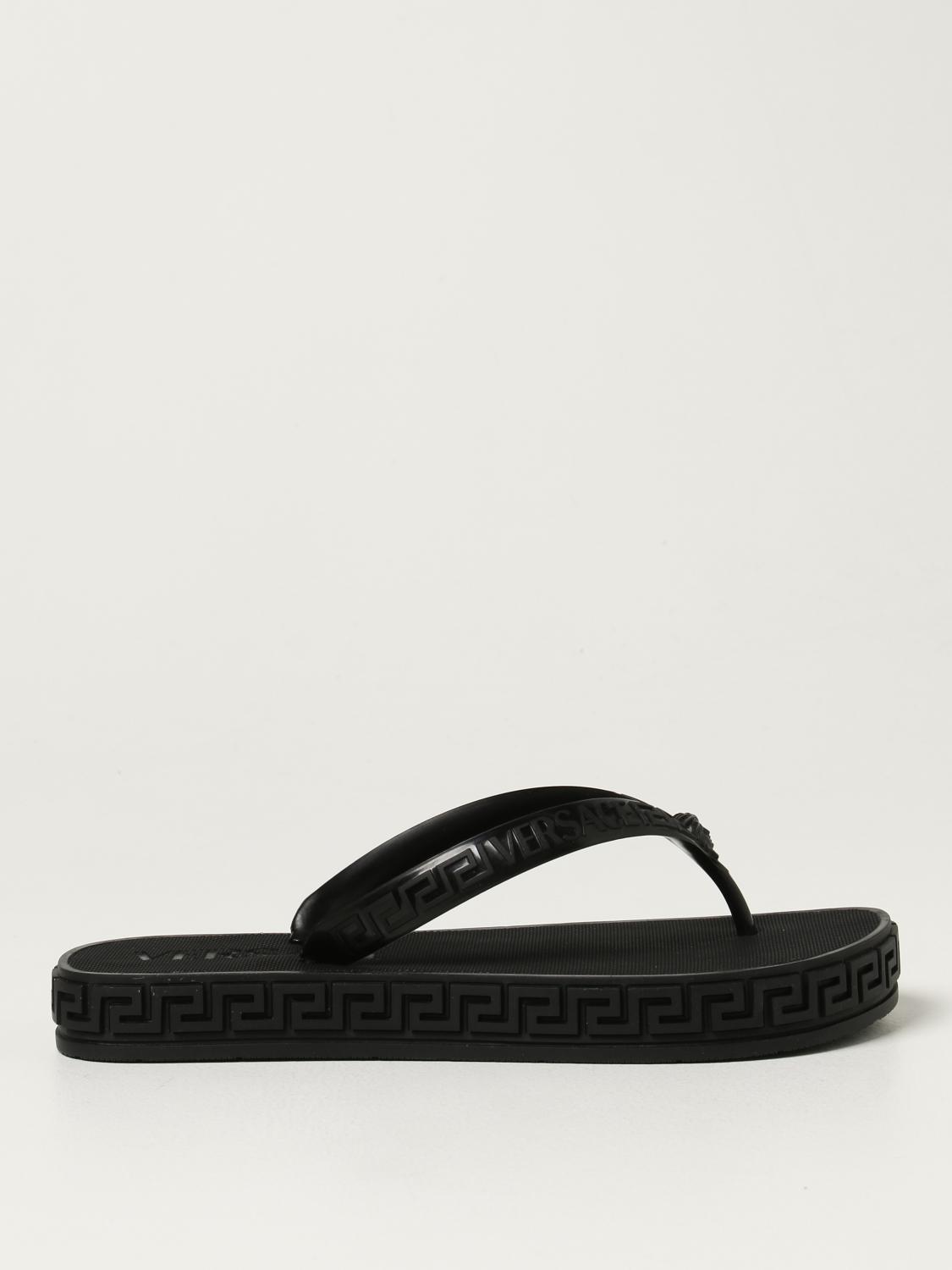 VERSACE: Damen Flache Sandalen - Schwarz | Versace Flache Sandalen ...