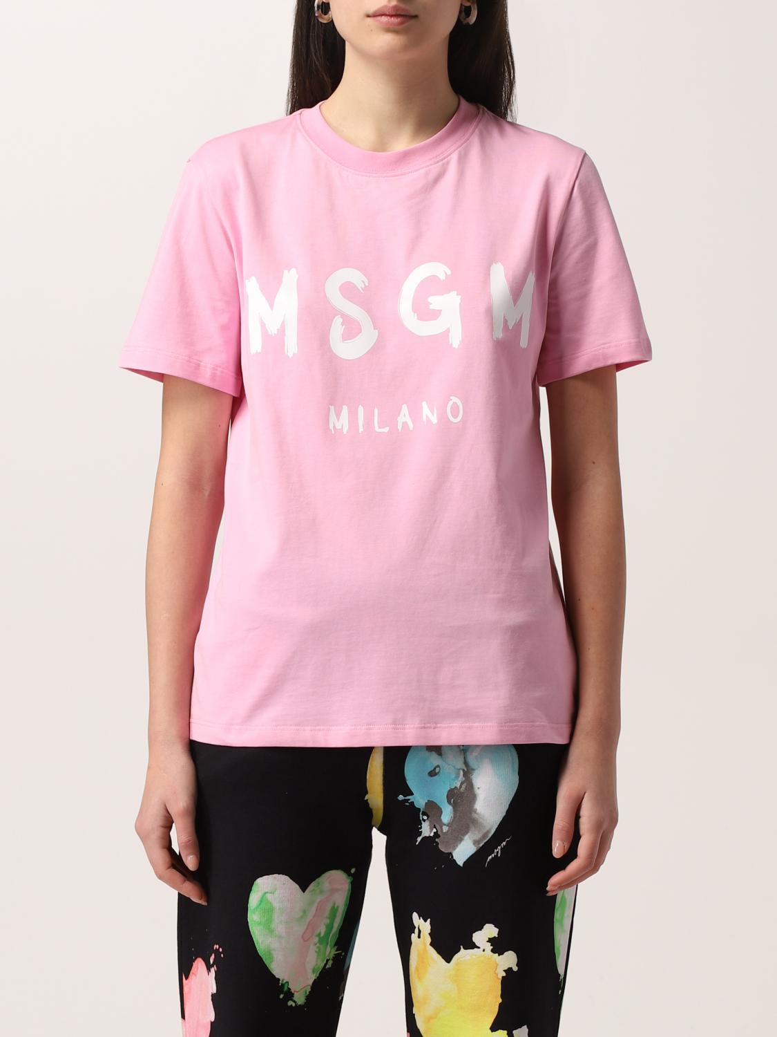 MSGM: T-shirt in cotone con logo - Rosa | T-Shirts MSGM ...