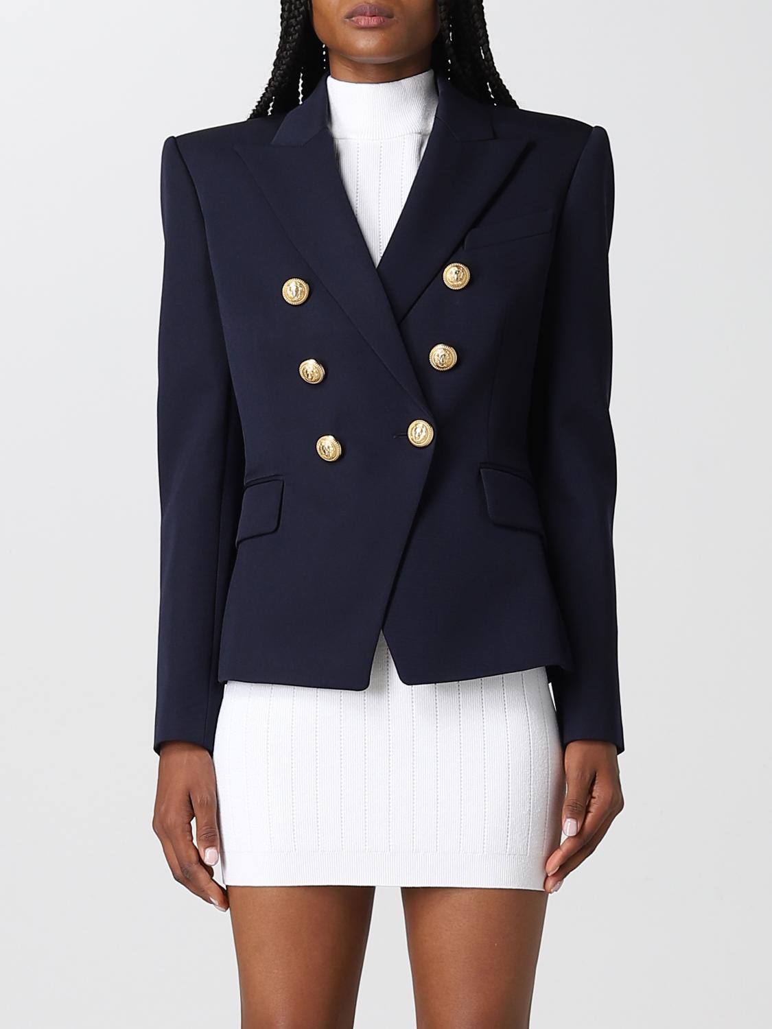 BALMAIN: Blazer women - Blue | Balmain blazer YF1SG000WB08 online at ...