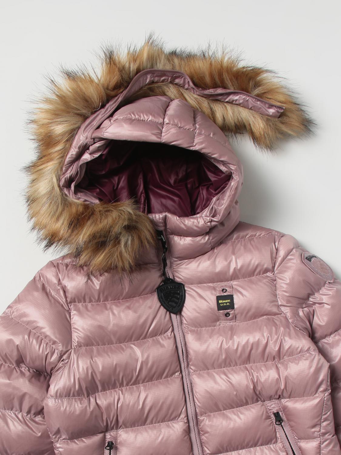 BLAUER: Piumino nylon con cappuccio pelo - Rosa | Giacca Blauer ...