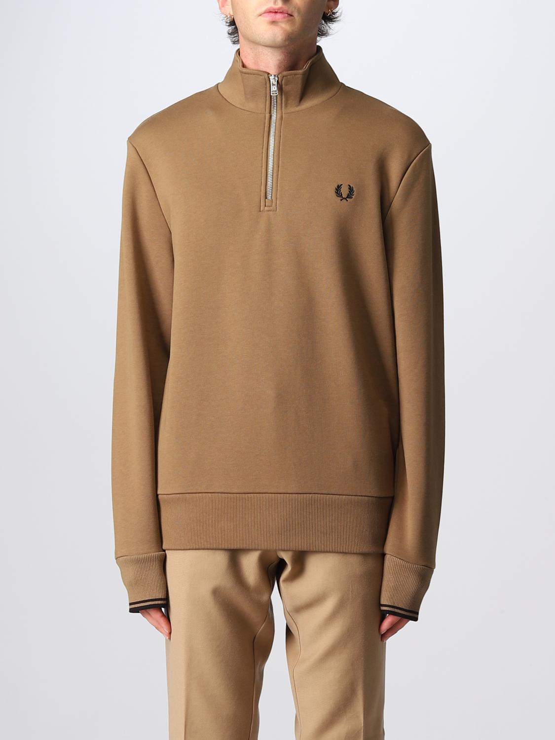 FRED PERRY: Felpa con zip - Marrone | Felpa Fred Perry M3574 online su ...