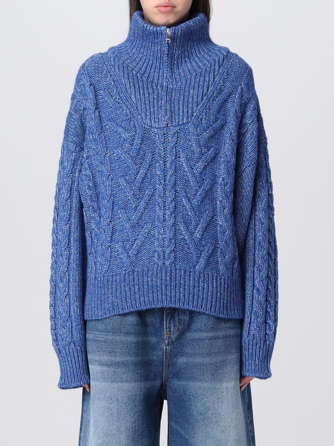 GANNI: cable knit sweater - Blue | Ganni sweater K1771 online at GIGLIO.COM