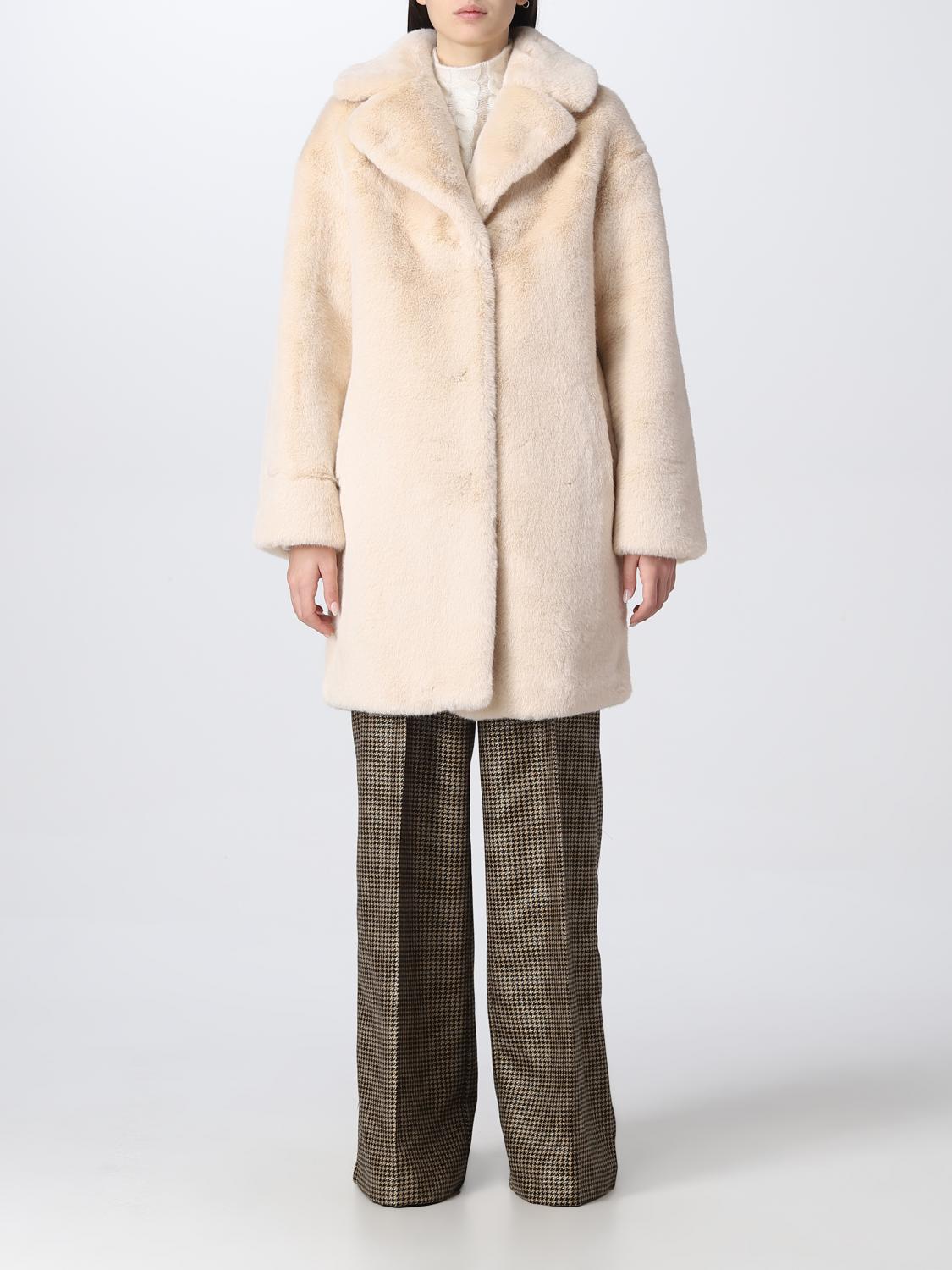 MANILA GRACE: Coat women - Butter | Manila Grace fur coat E077PU online ...