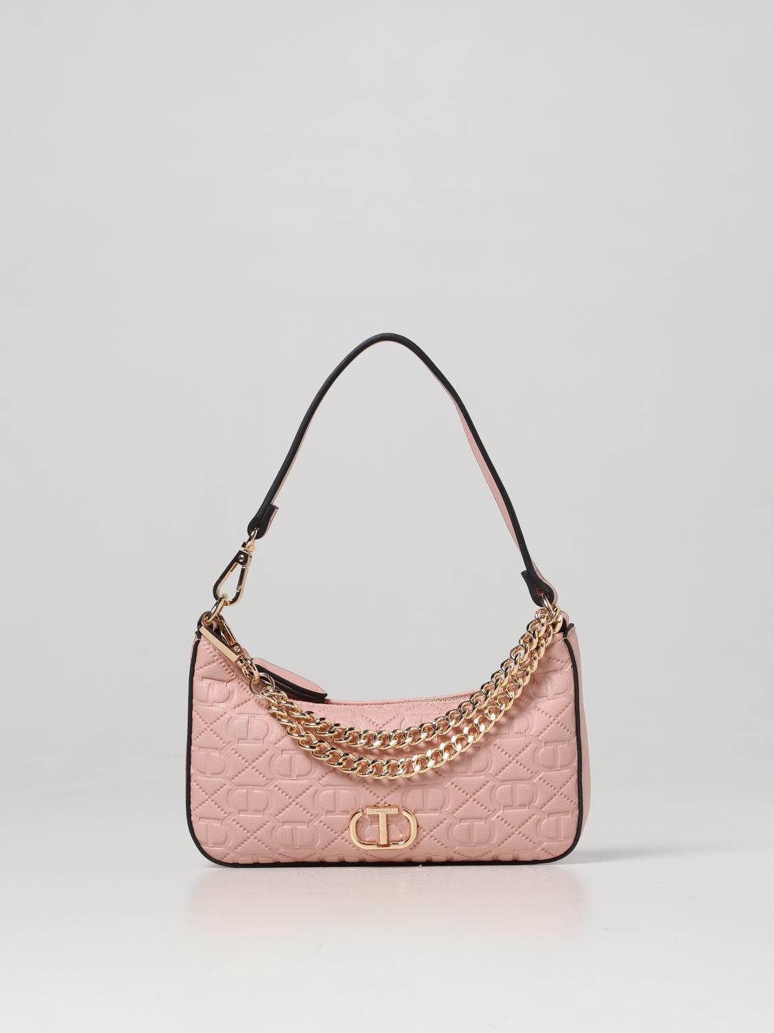 TWINSET: Borsa in ecopelle con logo embossed - Rosa | Borsa A Spalla ...