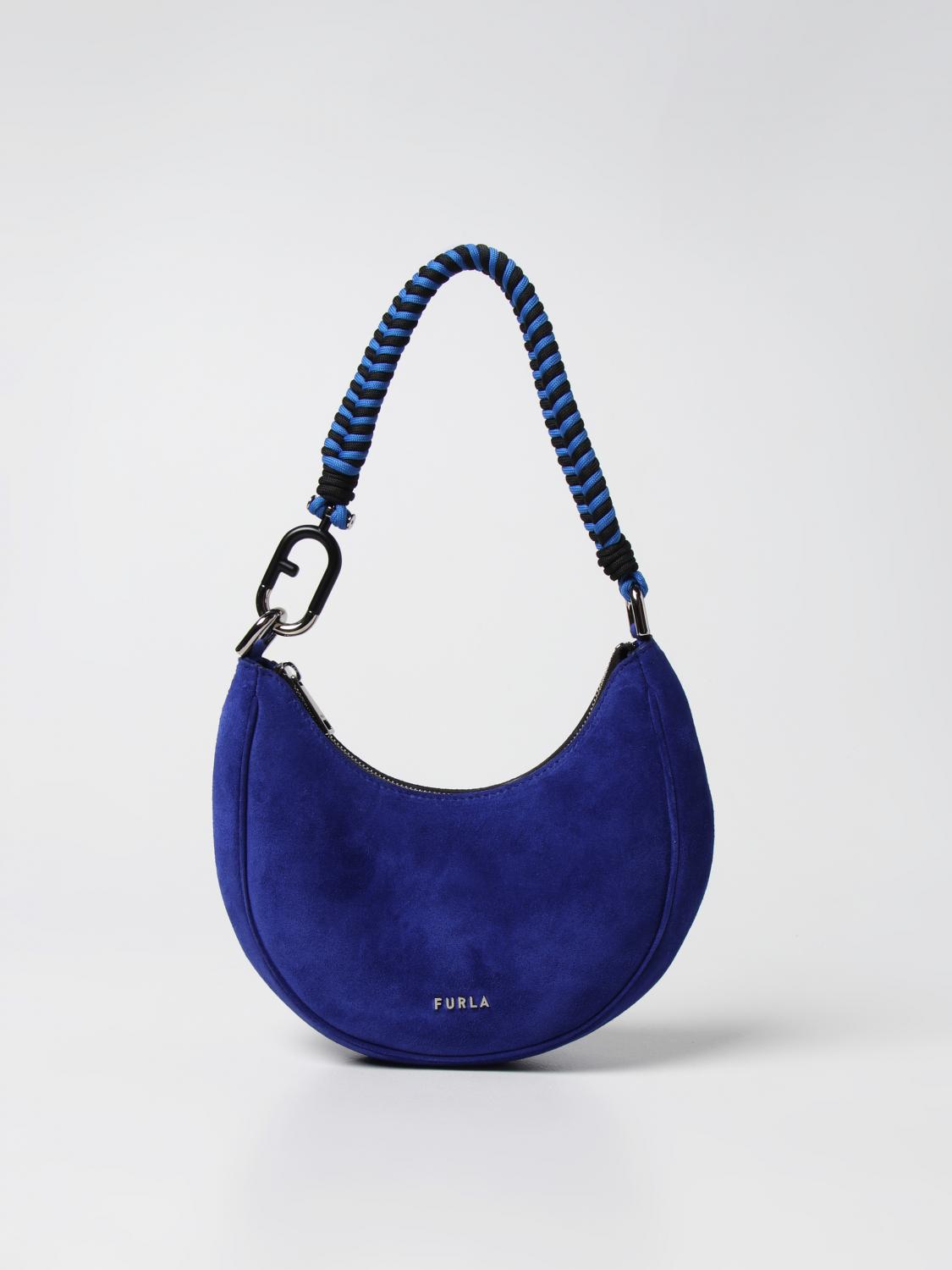FURLA: Primavera hobo bag in suede - Gnawed Blue | Furla shoulder bag ...