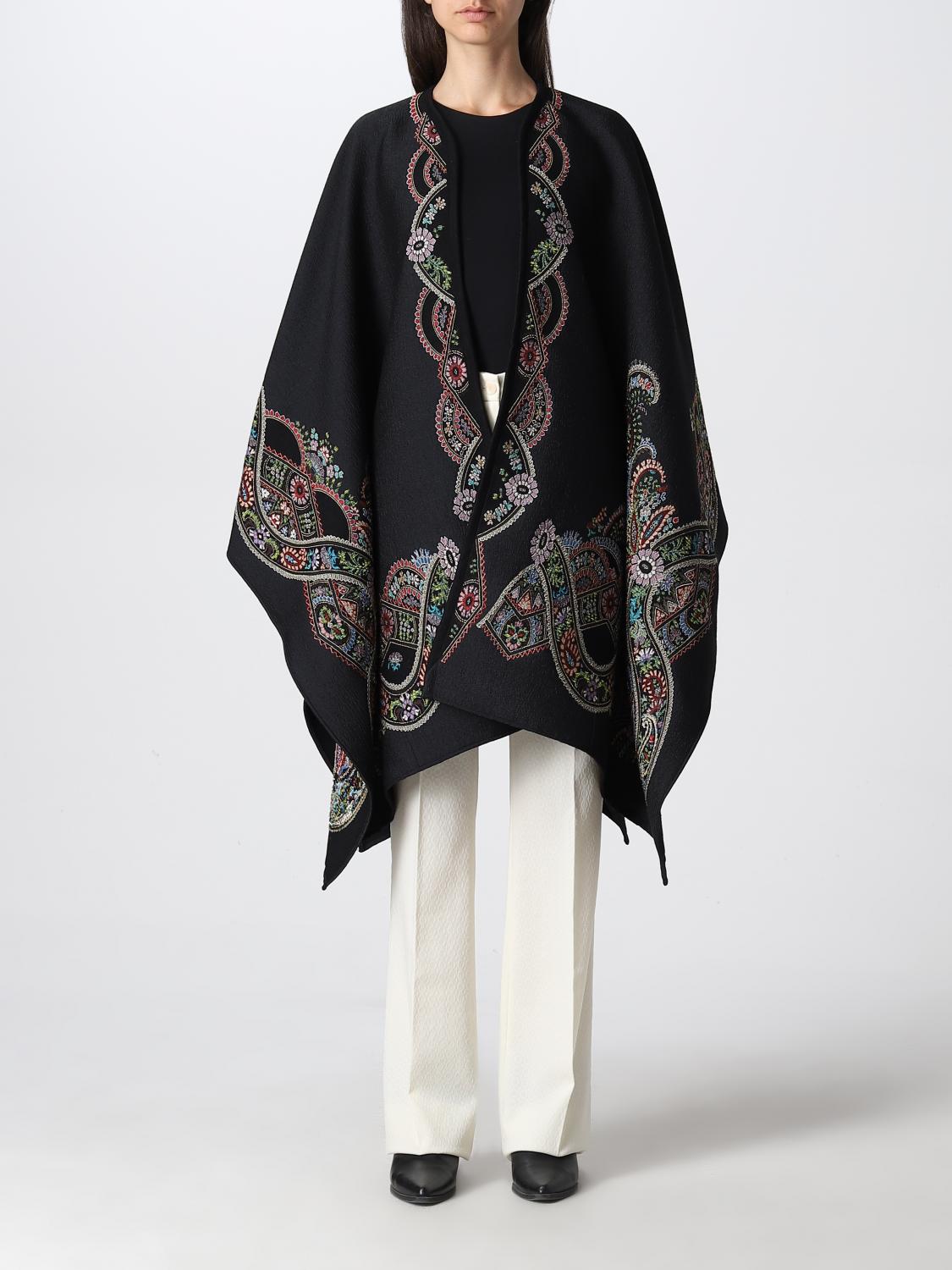 ETRO: jacquard wool cape - Black | Etro cape 171159513 online at GIGLIO.COM
