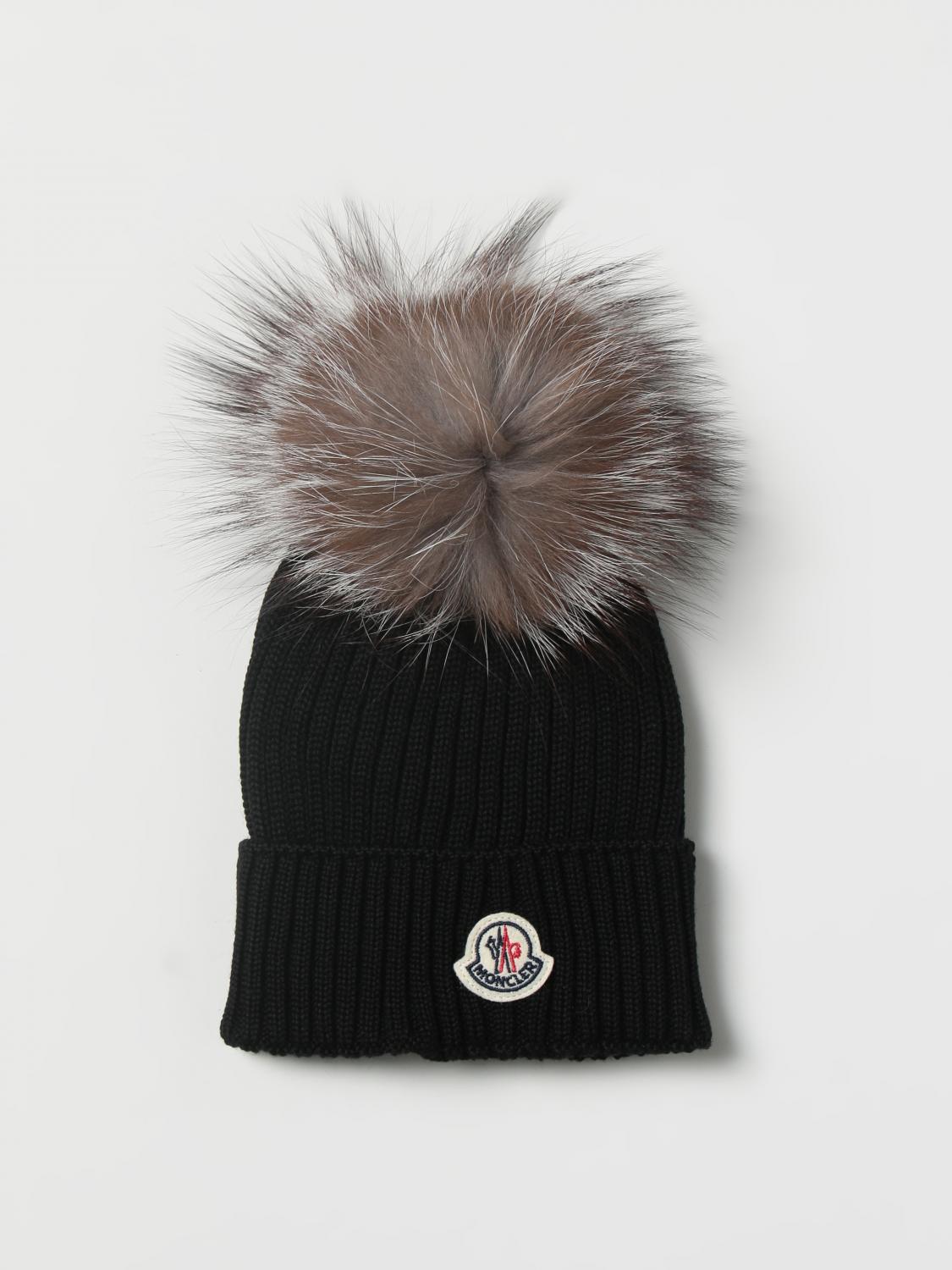 MONCLER: Cappello in lana con pompon - Blue | Cappello Bimba Moncler ...