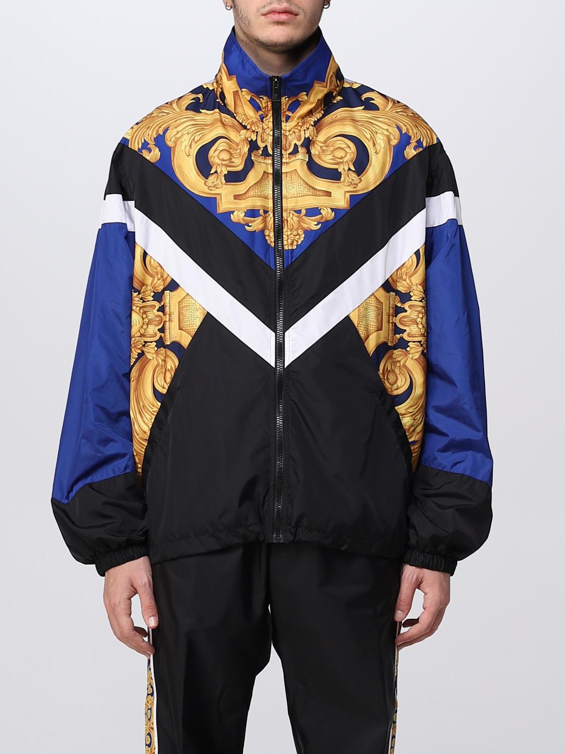 VERSACE: jacket in printed nylon - Blue | Versace jacket 10080521A05737 ...