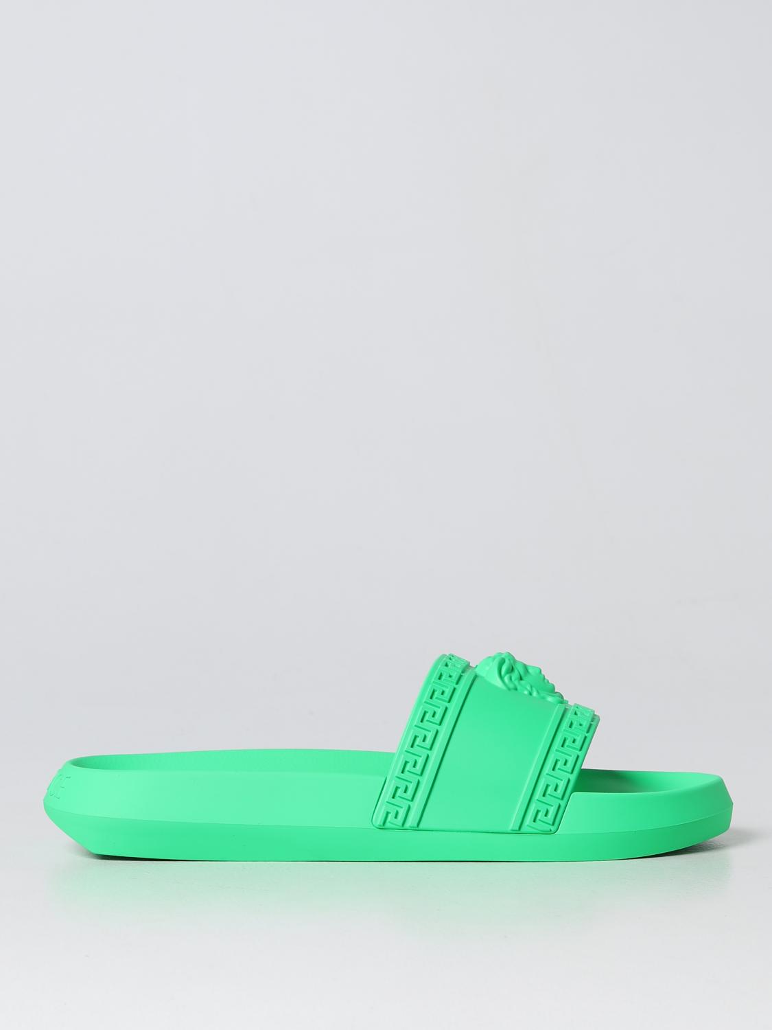 VERSACE: sliders in rubber - Green | Versace sandals 10087331A07016 ...