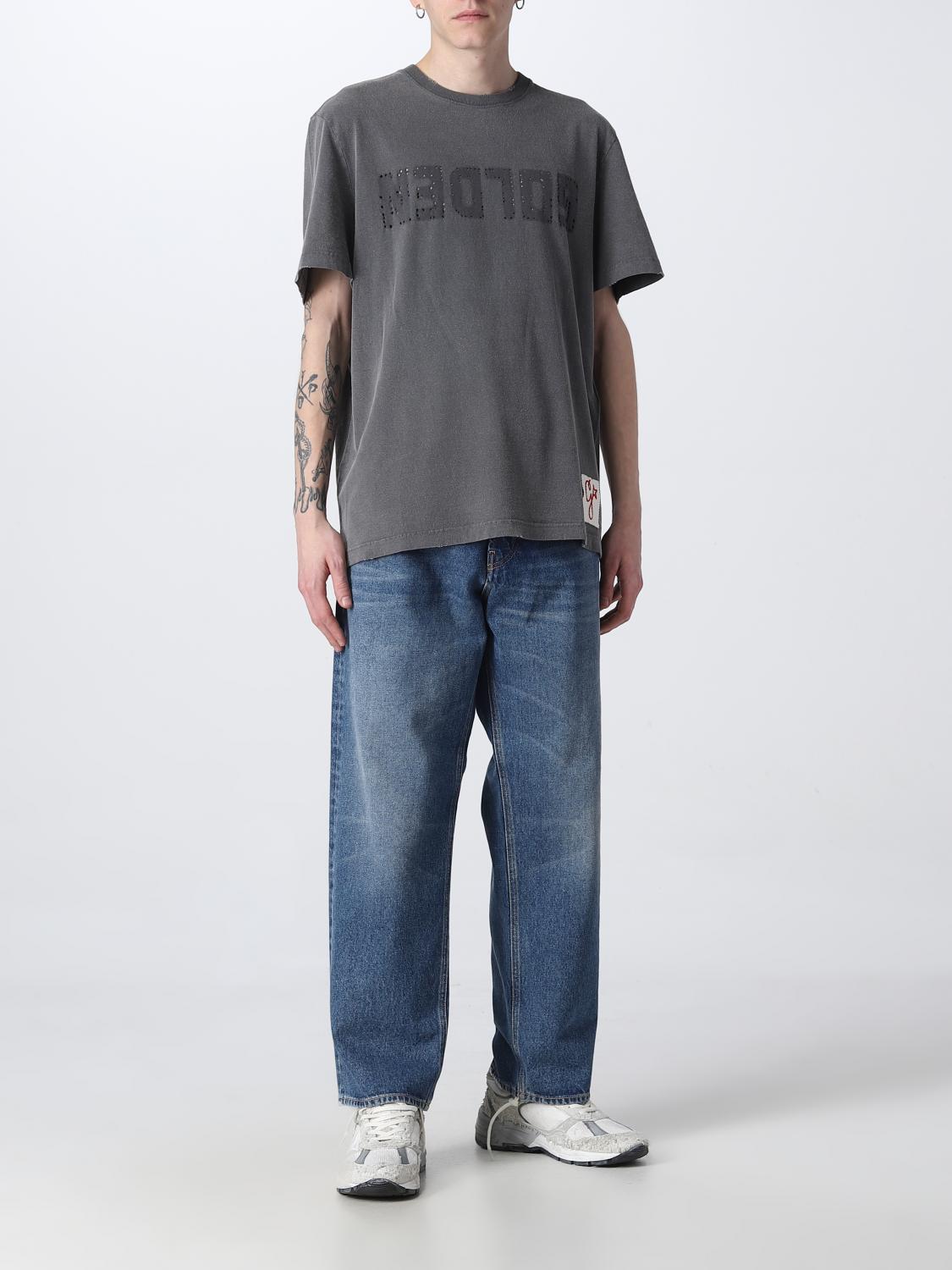 Golden Goose cotton T-shirt with rhinestone logo - Grey ...