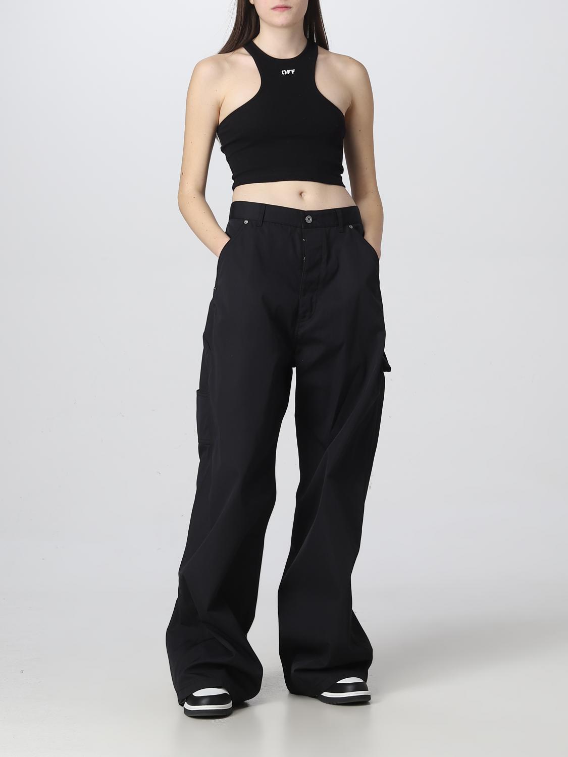 OFF-WHITE: pants in cotton blend - Black | Off-White pants ...
