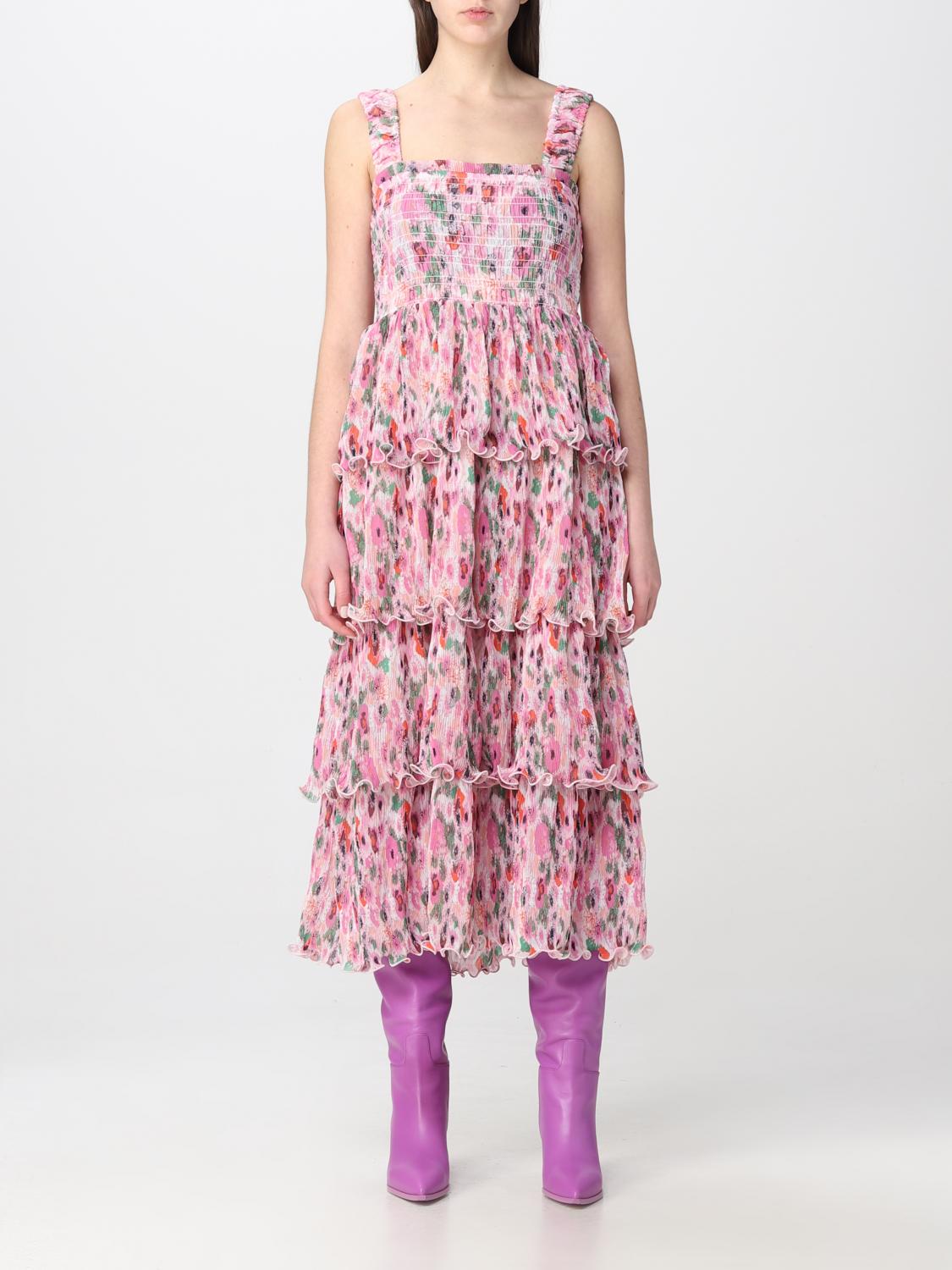 GANNI: Abito in georgette - Rosa | Abito Ganni F7636 online su GIGLIO.COM