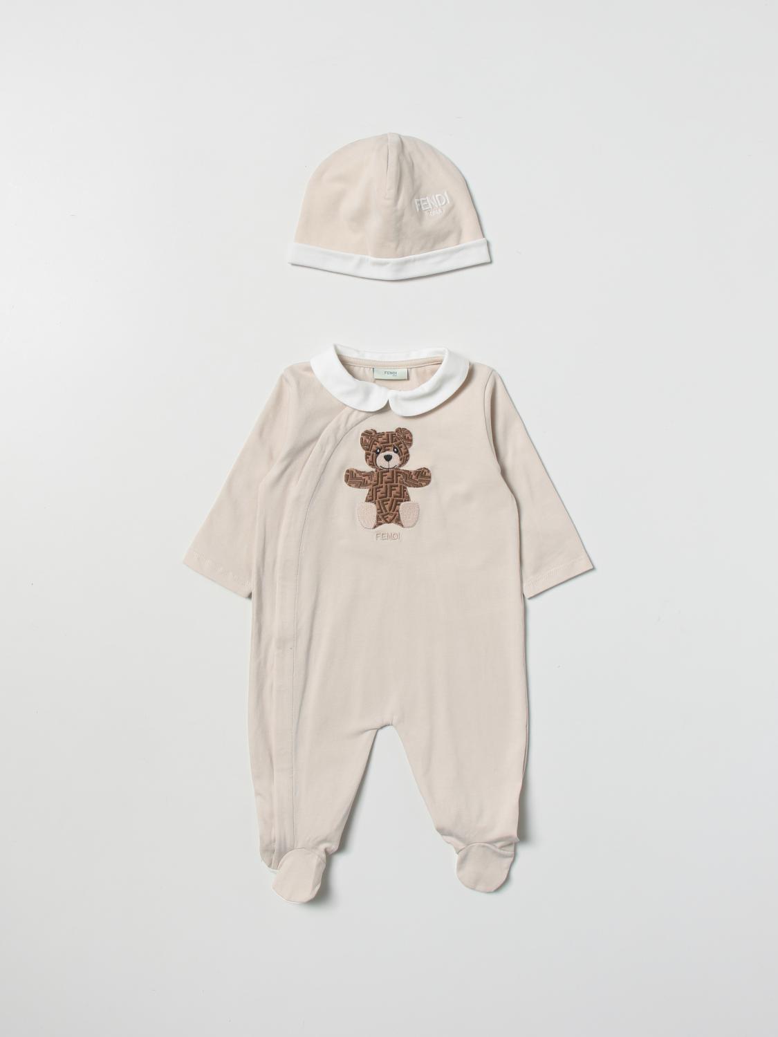 FENDI: Kids 2-piece set with embroidered teddy bear - Beige | Fendi ...