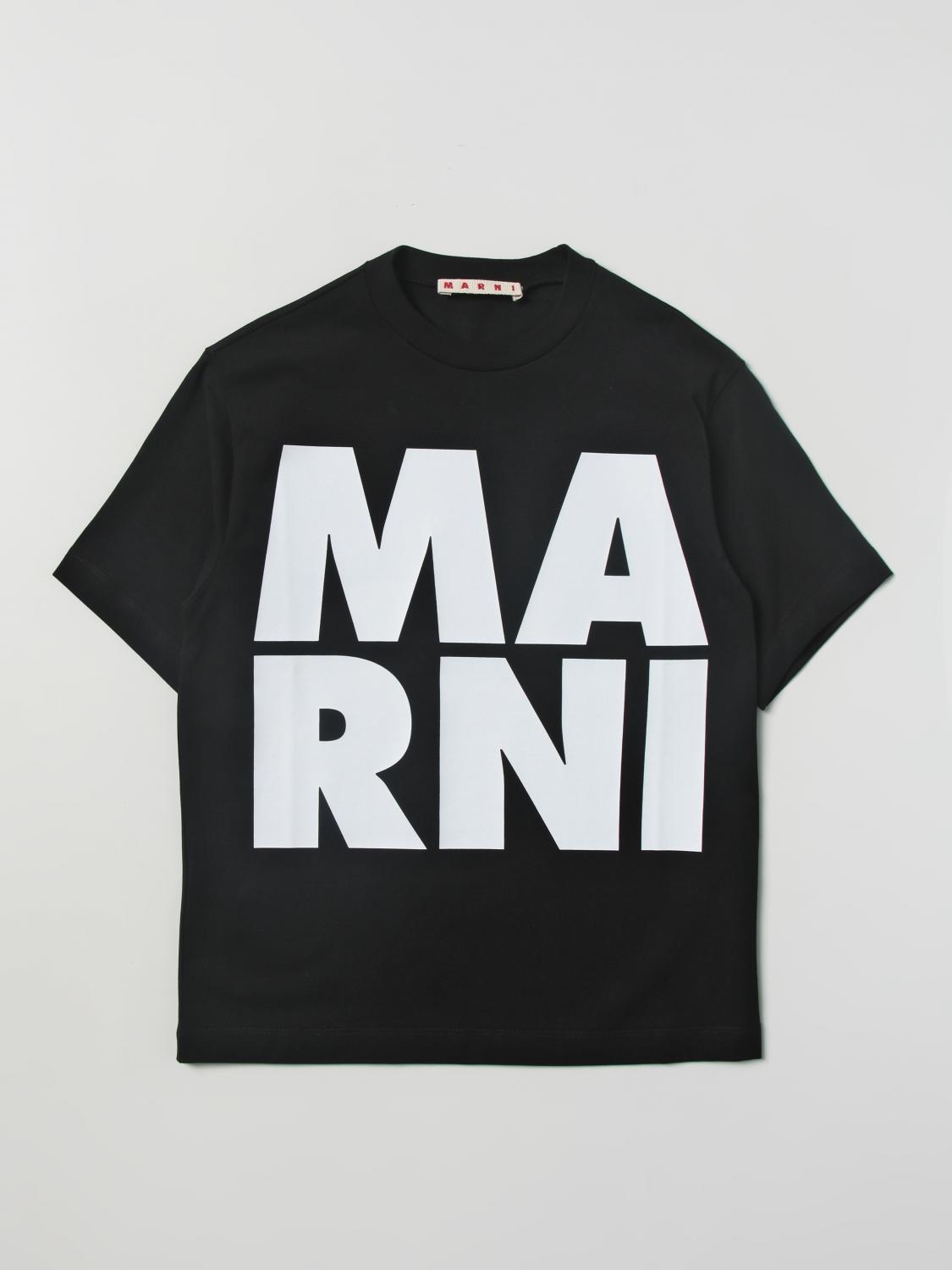 MARNI: cotton T-shirt with maxi logo - Black | Marni t-shirt M00656M00LE online at GIGLIO.COM