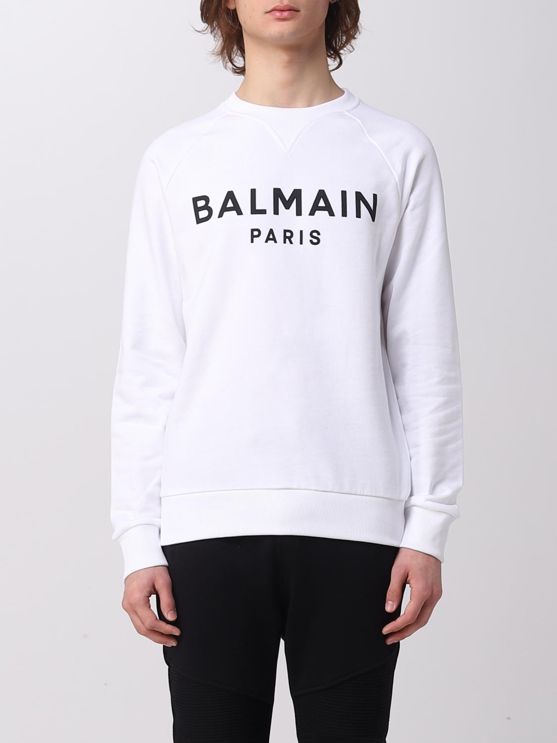 BALMAIN: cotton sweatshirt - White | Balmain sweatshirt AH1JQ005BB65 ...